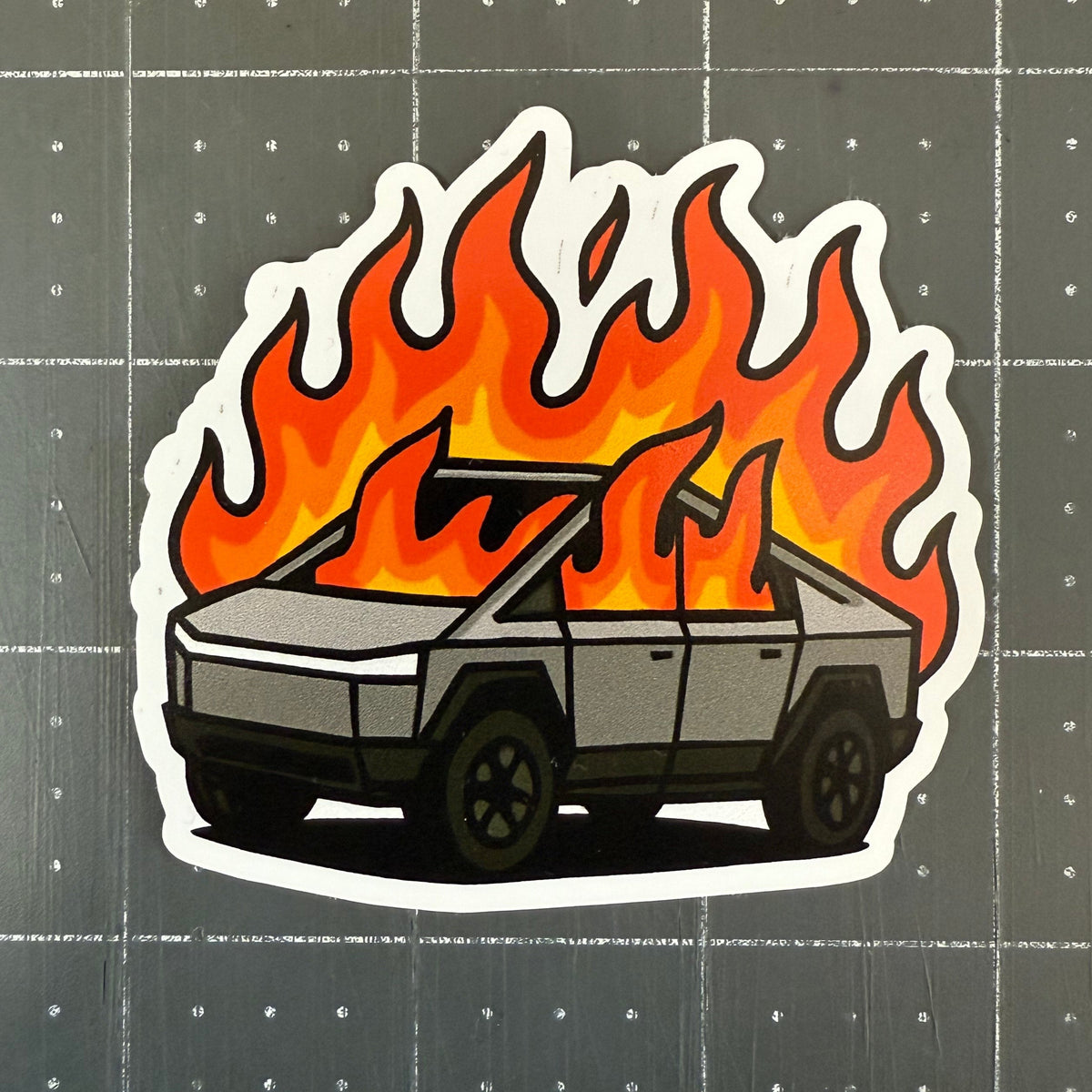 Flaming Cybertruck – Satirical Sticker | Funny Anti-Techbro Decal | Te ...