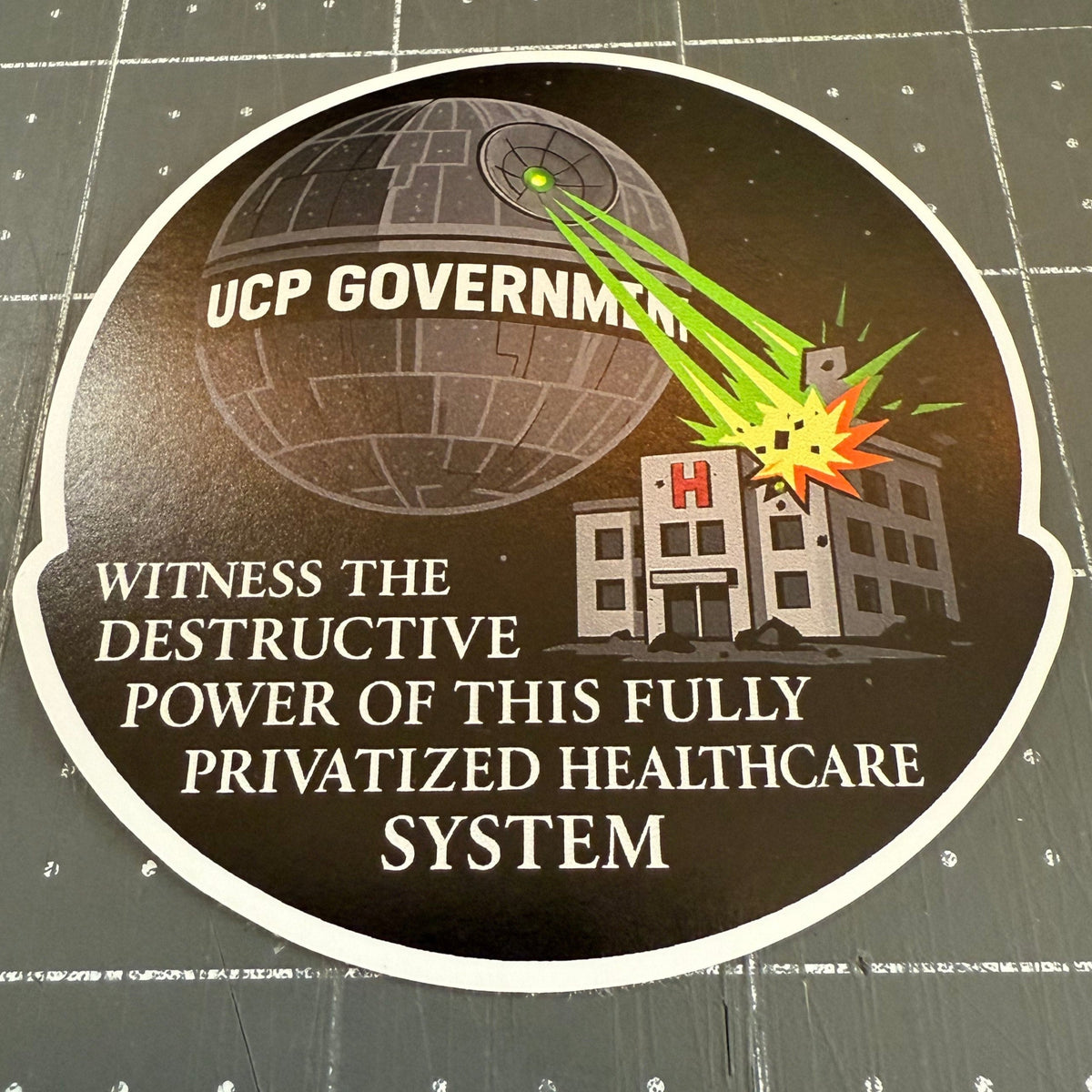 "Witness the Destructive Power" UCP Death Star Sticker – Satirical Alb ...